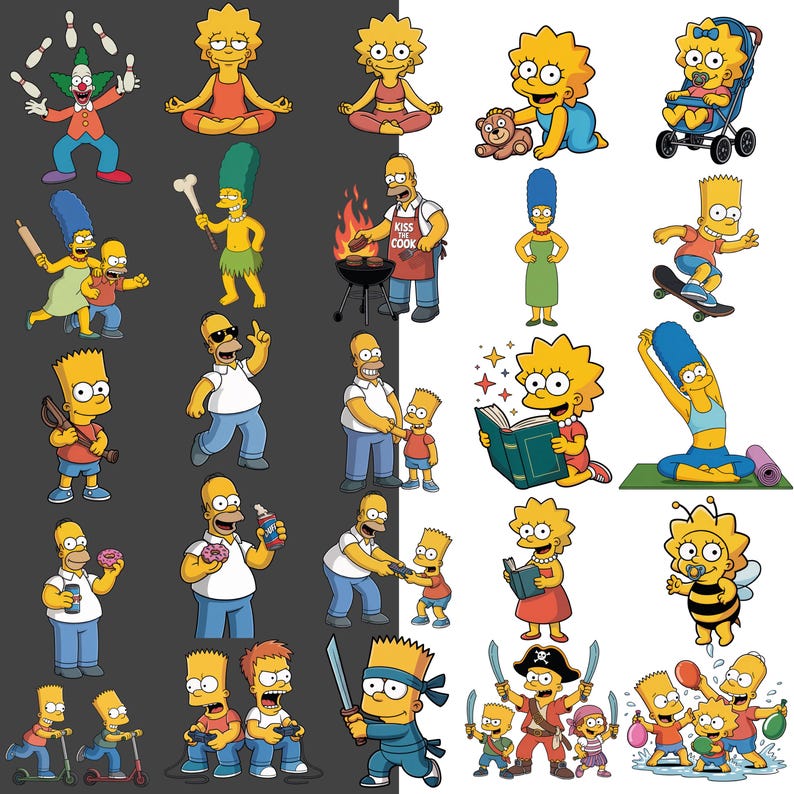 Simpsons Clipart Bundle | 121 PNG Funny Cartoon Family Illustrations ...
