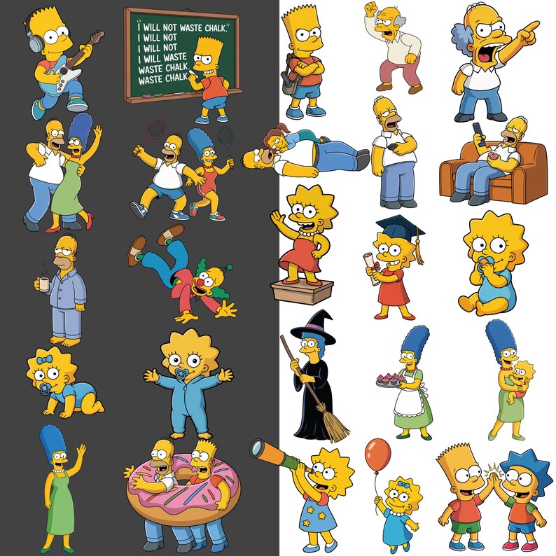Simpsons Clipart Bundle | 121 PNG Funny Cartoon Family Illustrations ...