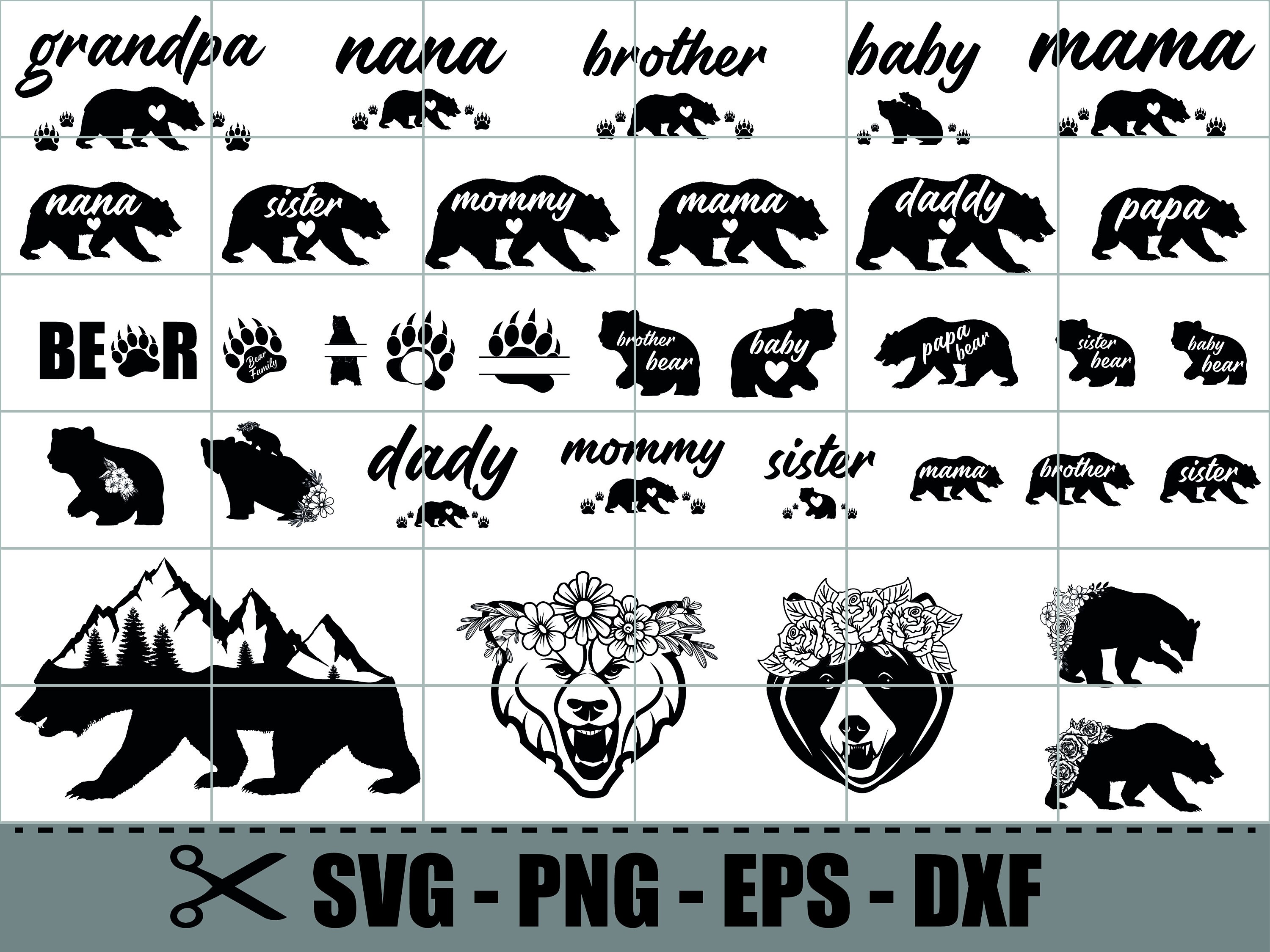 BEAR Bundle Silhouettes, Bear Svg, Mama Bear Svg, Papa Bear SVG, Bear ...