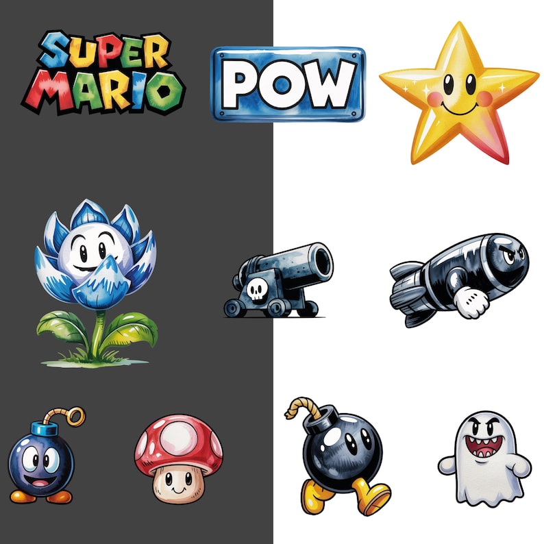 Mario Clipart, Super Bros PNG Bundle, 142 PNG, Transparent 3125x3125 ...