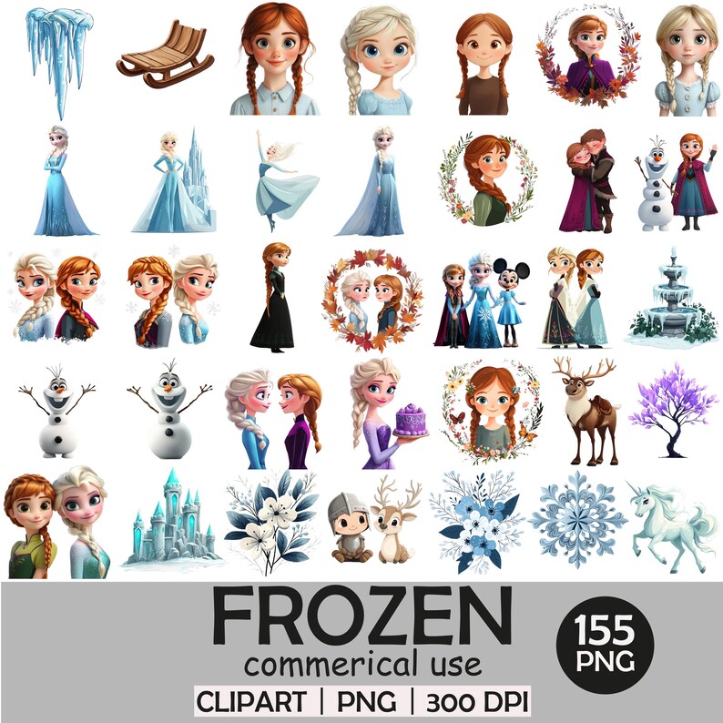 Frozen Clipart Bundle | Princess, Snowman PNG Illustrations (300 DPI ...