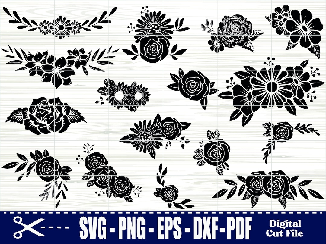 Flowers SVG Bundle Flowers Clipart Leaves Svg Rose SVG - Etsy