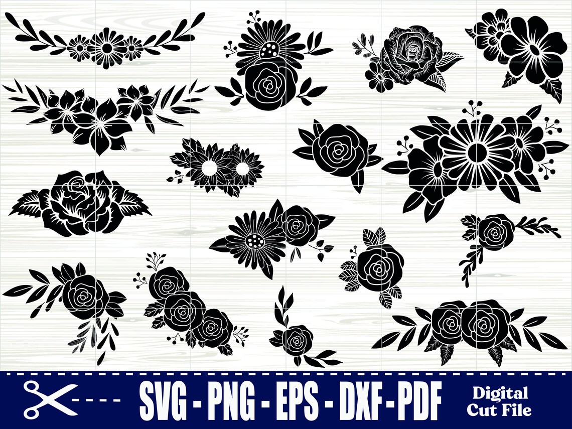 Flowers SVG Bundle Flowers Clipart Leaves Svg Rose SVG - Etsy