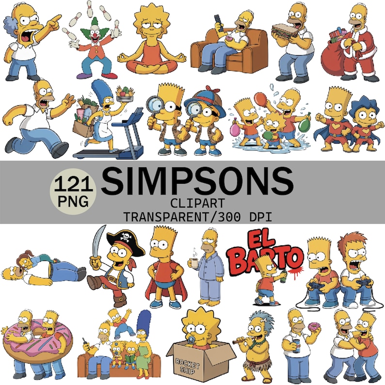 Simpsons Clipart Bundle | 121 PNG Funny Cartoon Family Illustrations ...