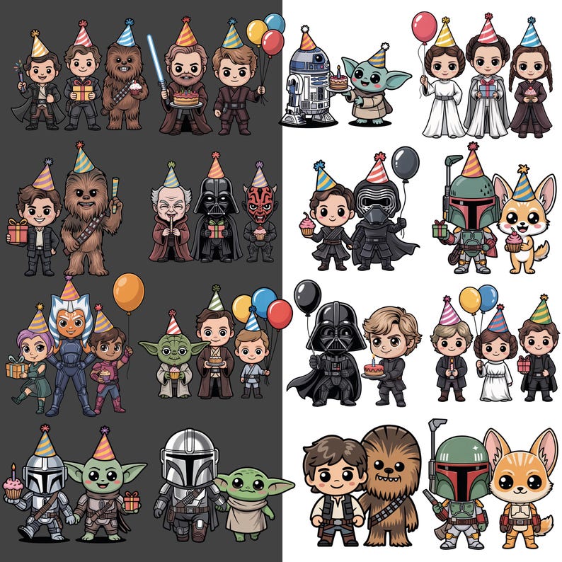 Star Wars Chibi Clipart Bundle: 66 PNG, Galactic Birthday (digital ...