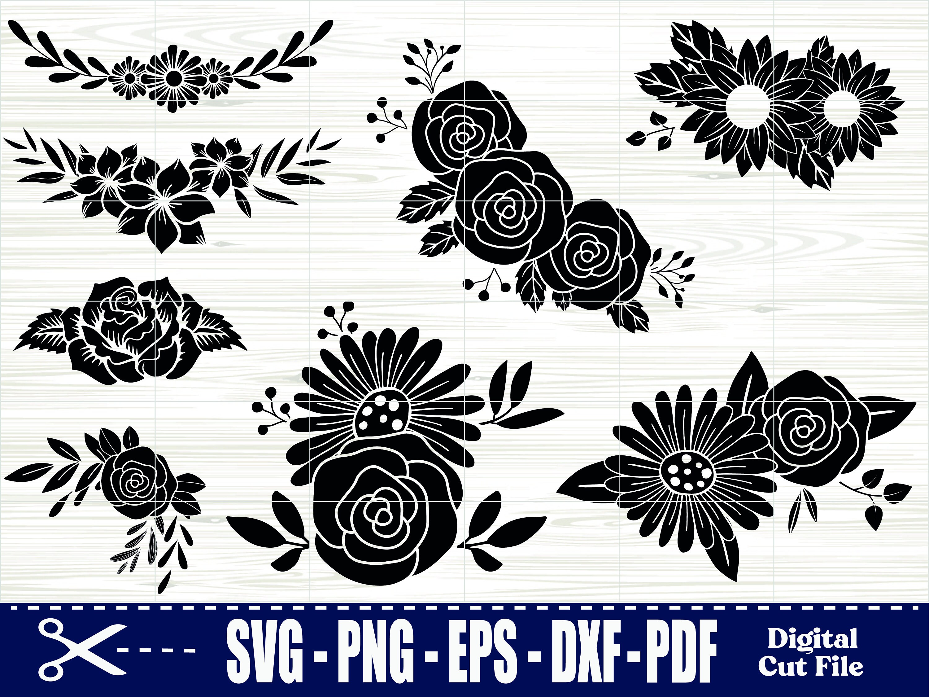 Flowers SVG Bundle Flowers Clipart Leaves Svg Rose SVG - Etsy