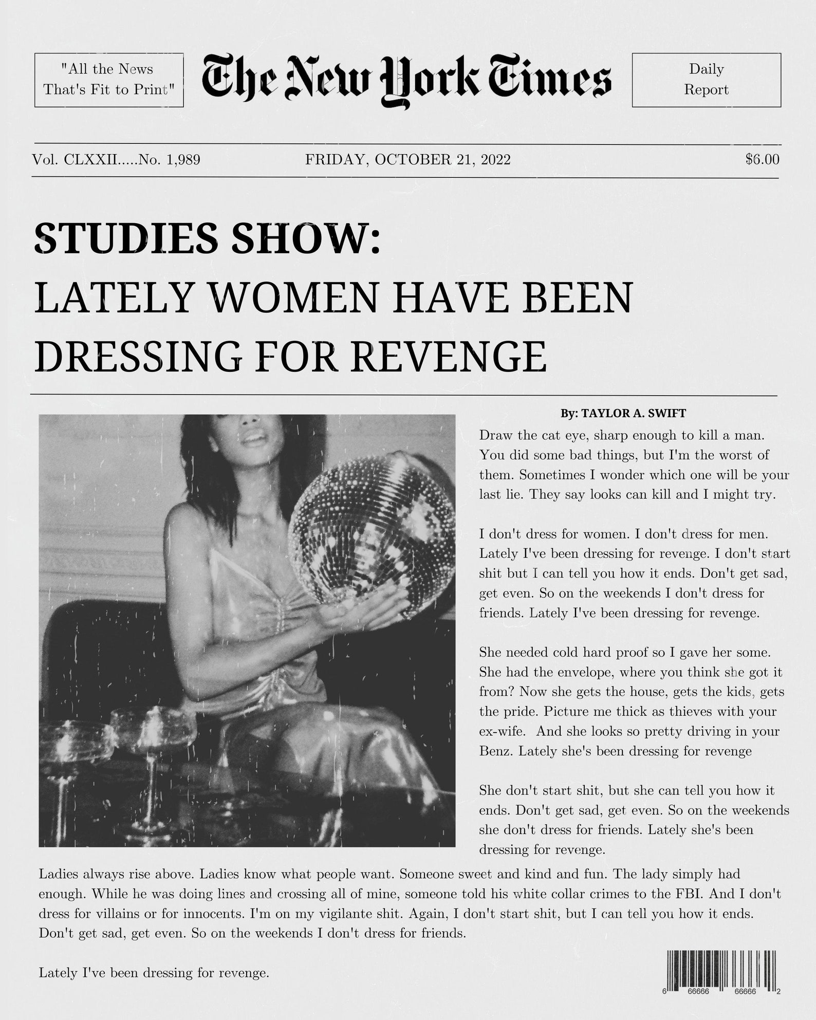 Vigilante Shit Newspaper Wall Art | Subtle Taylor Swift Wall Art ...