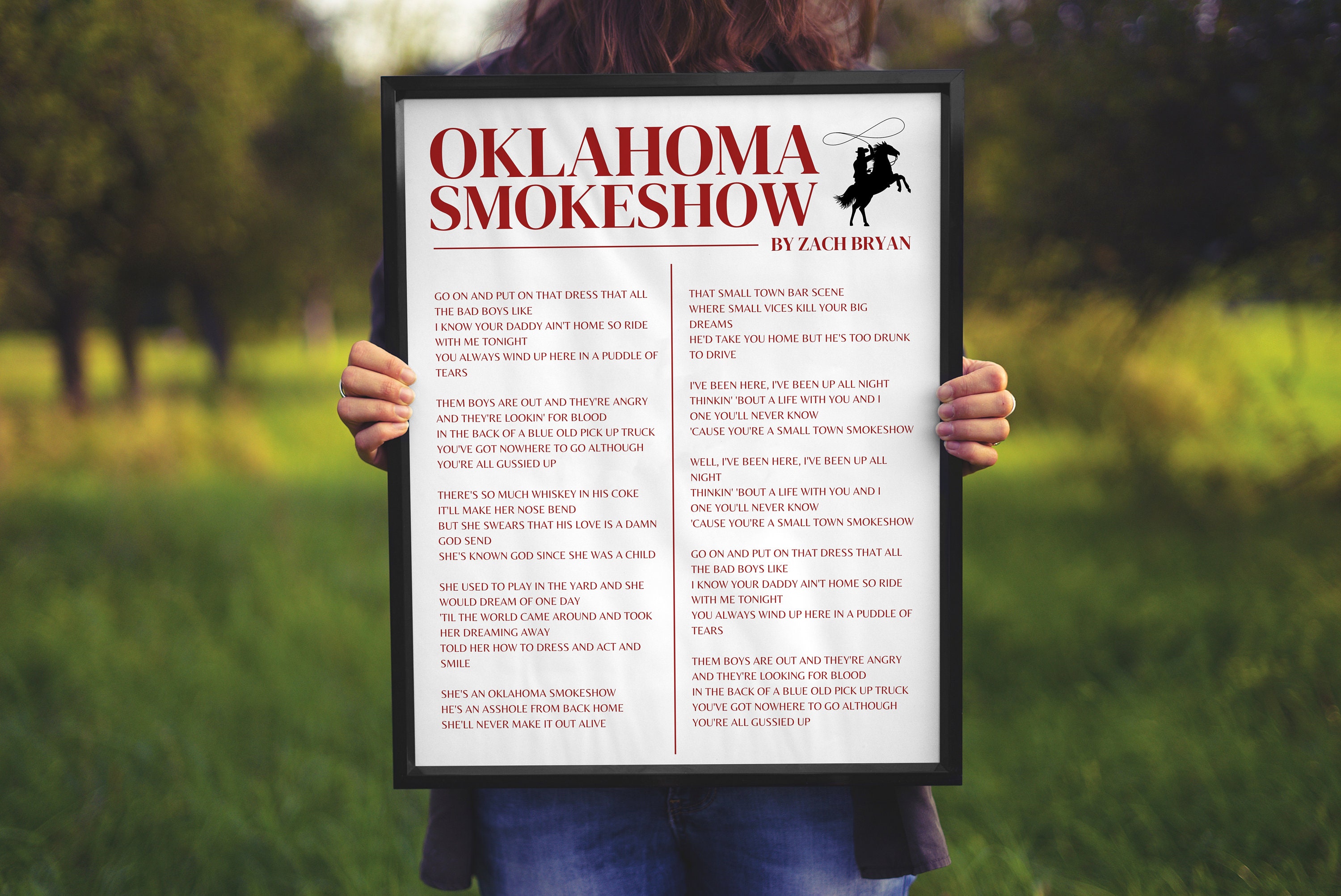 Oklahoma Smokeshow Zach Bryan Lyric Wall Art Trendy Western Country ...