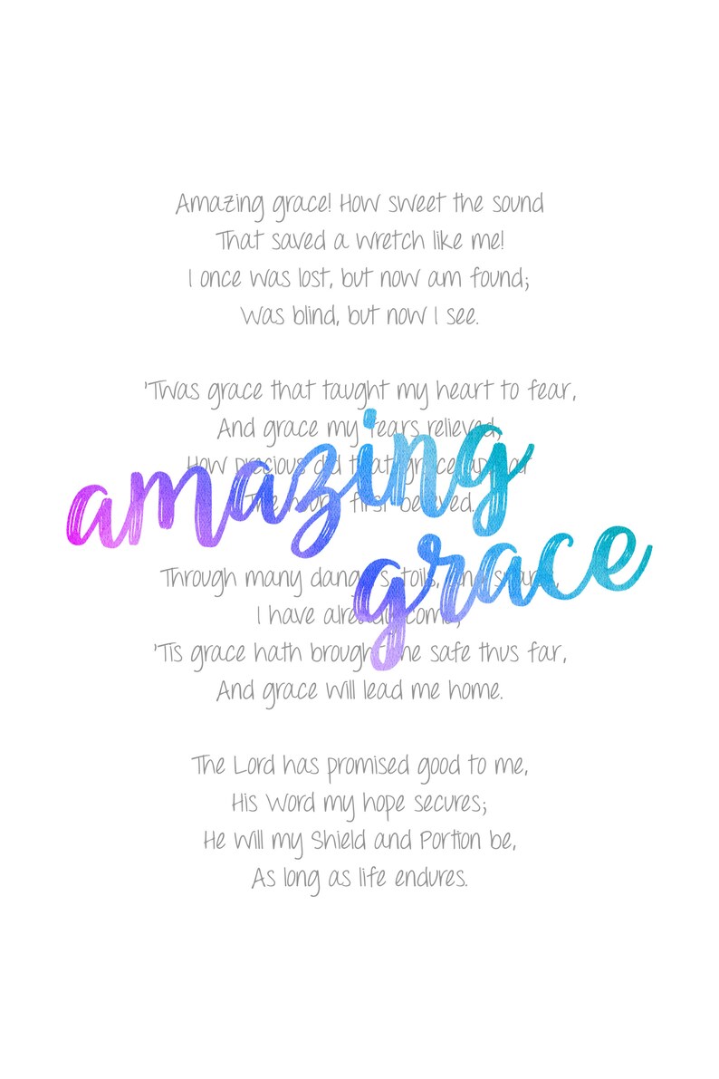 Amazing Grace Hymn Lyrics Poster | Amazing Grace Room Decor | Hymn ...