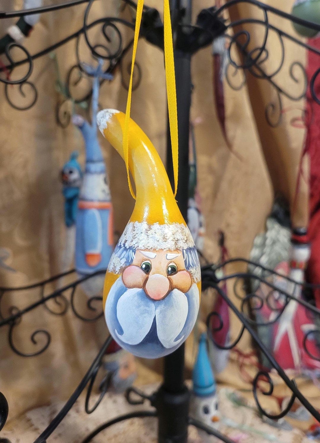 Hand Painted Folk Art Spoon Gourd Santa Ornament - Etsy