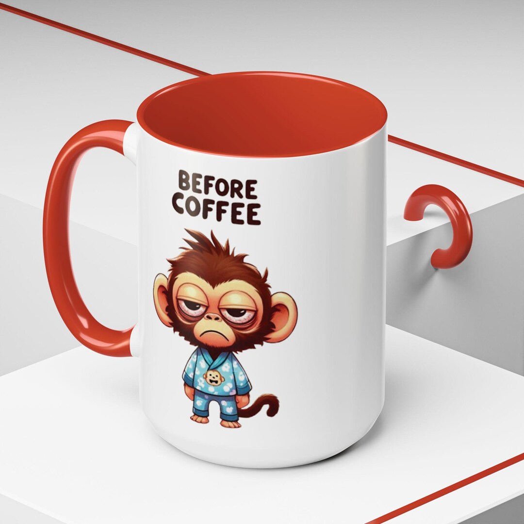 Funny Monkey Split-design Coffee Mug, Before & After Coffee Tea Cup ...