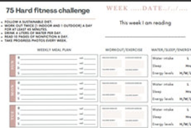 75 Hard Template including Progress Tracker - Etsy