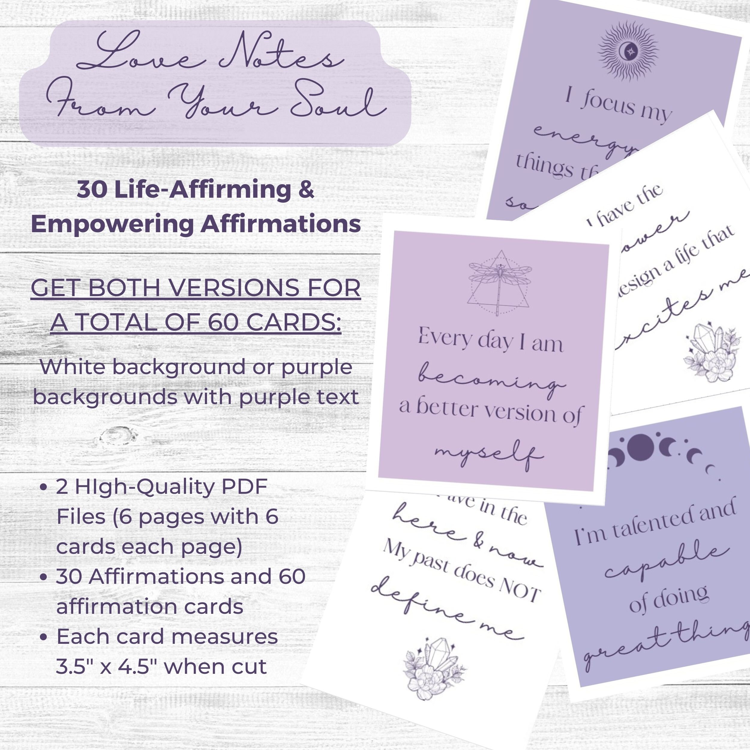 Notes From Your Soul Printable Affirmation Cards, Purple Celestial ...