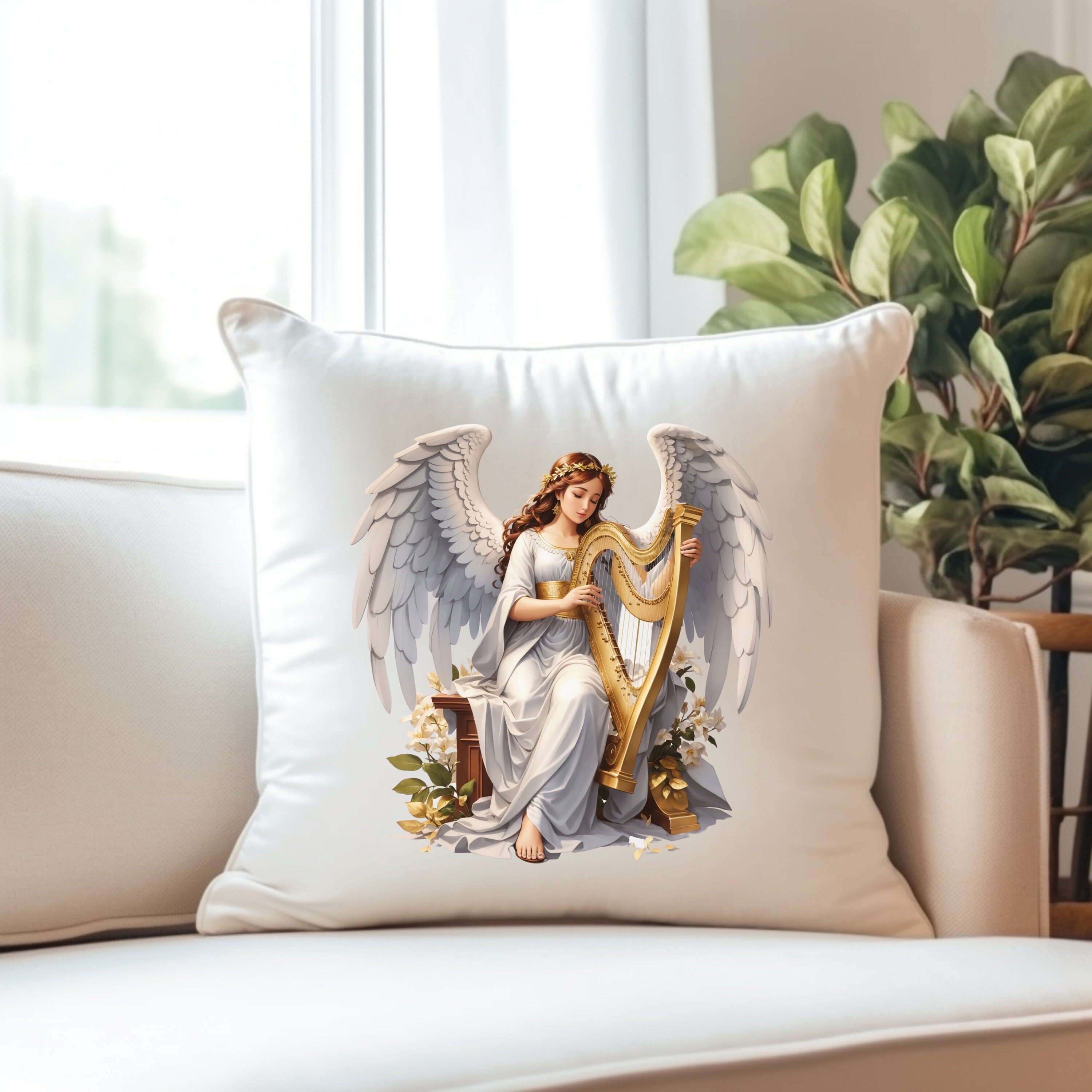 Angels Pillow, Heavenly Angel Pillow, Angel Playing Harp, Angel Praying ...