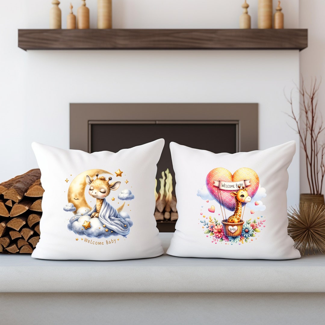 Welcome Baby Two-sided Pillow, Welcome Baby Giraffes Pillow, Baby ...