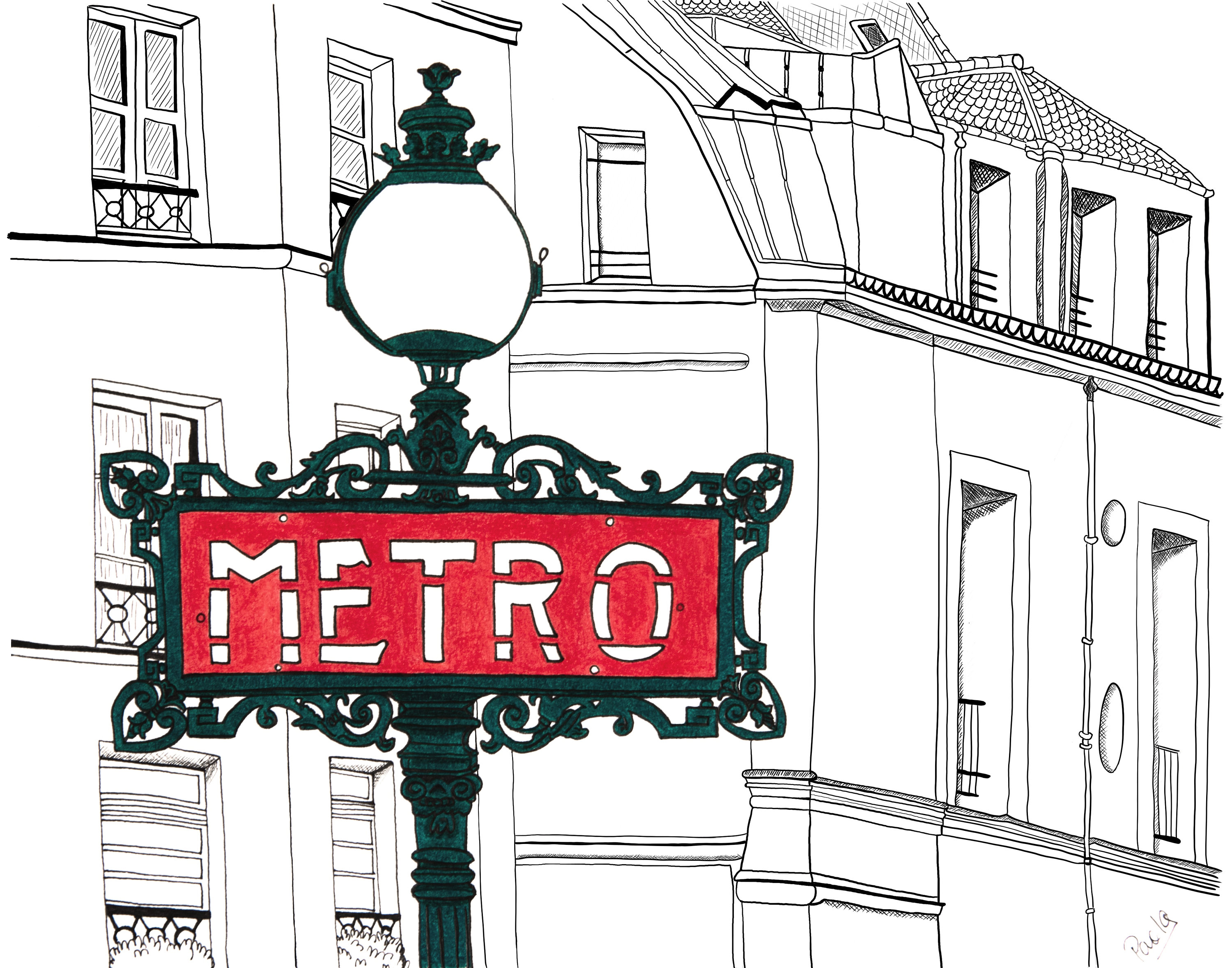 Paris Metro Sign Art Nouveau Illustration: Pen and Ink Print - Etsy