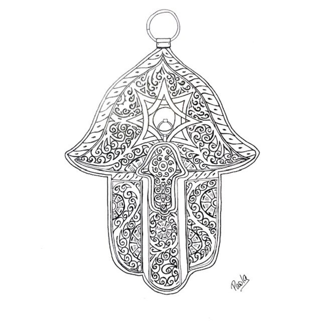 Hamsa Hand Pen Drawing: Morocco Evil Eye Protection Art Print - Etsy