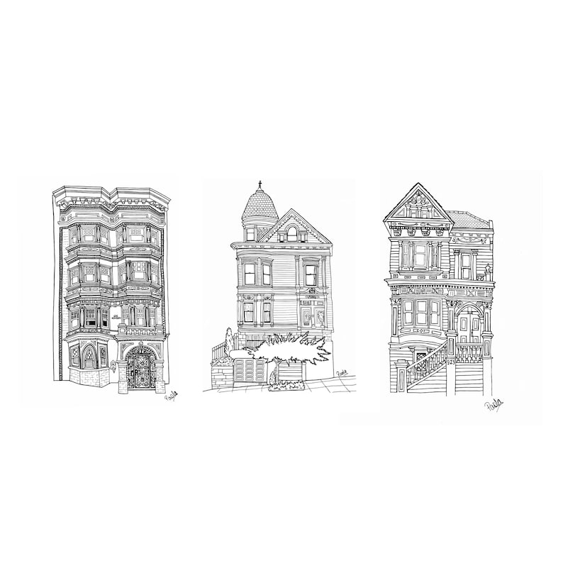 Set of 3 Hand-drawn Victorian Houses Coloring Pages – Fine Art for Your ...