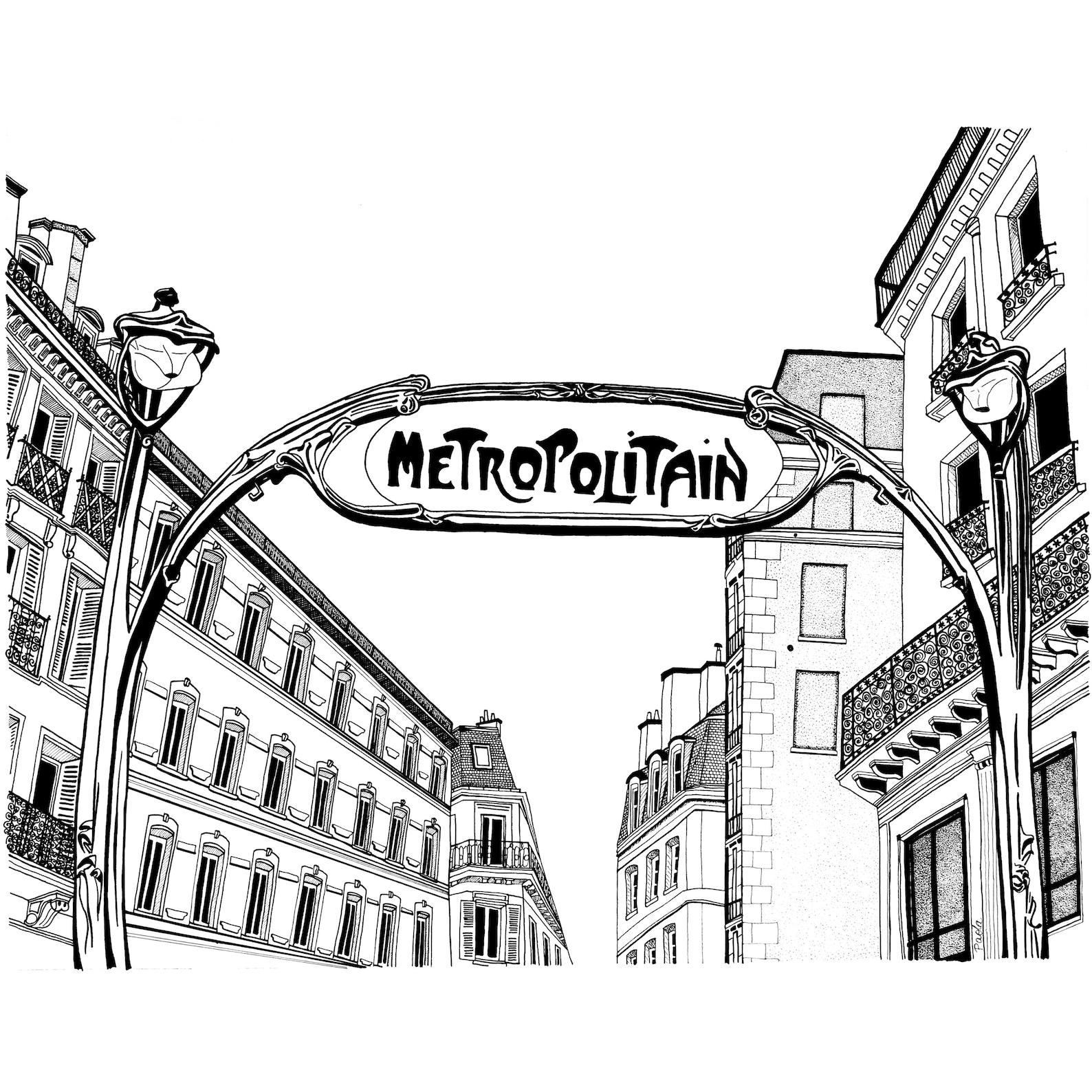 Metropolitain Paris, Parisian Metro Sign, Art Deco, Pen Drawing Paris ...
