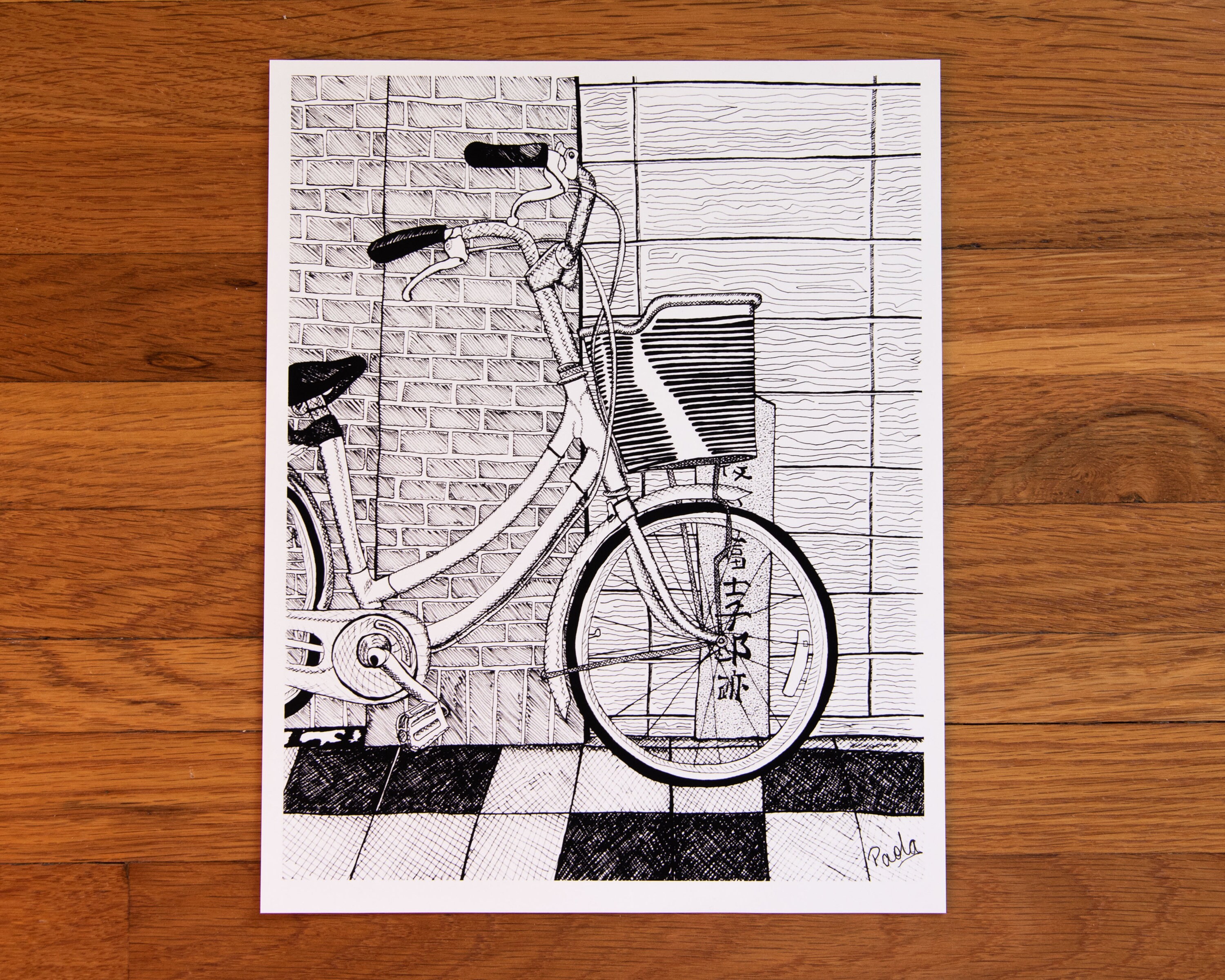 Japan Travel Ink Art, Kyoto Bicycle Ink and Pen Print, Black and White ...