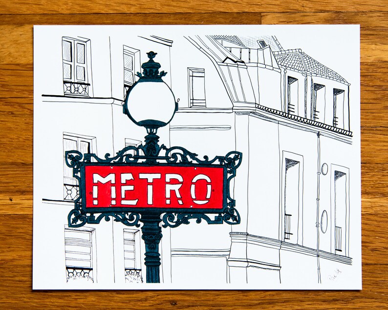 Paris Illustration, Paris Metro Sign, Art Nouveau, Monochrome Paris ...