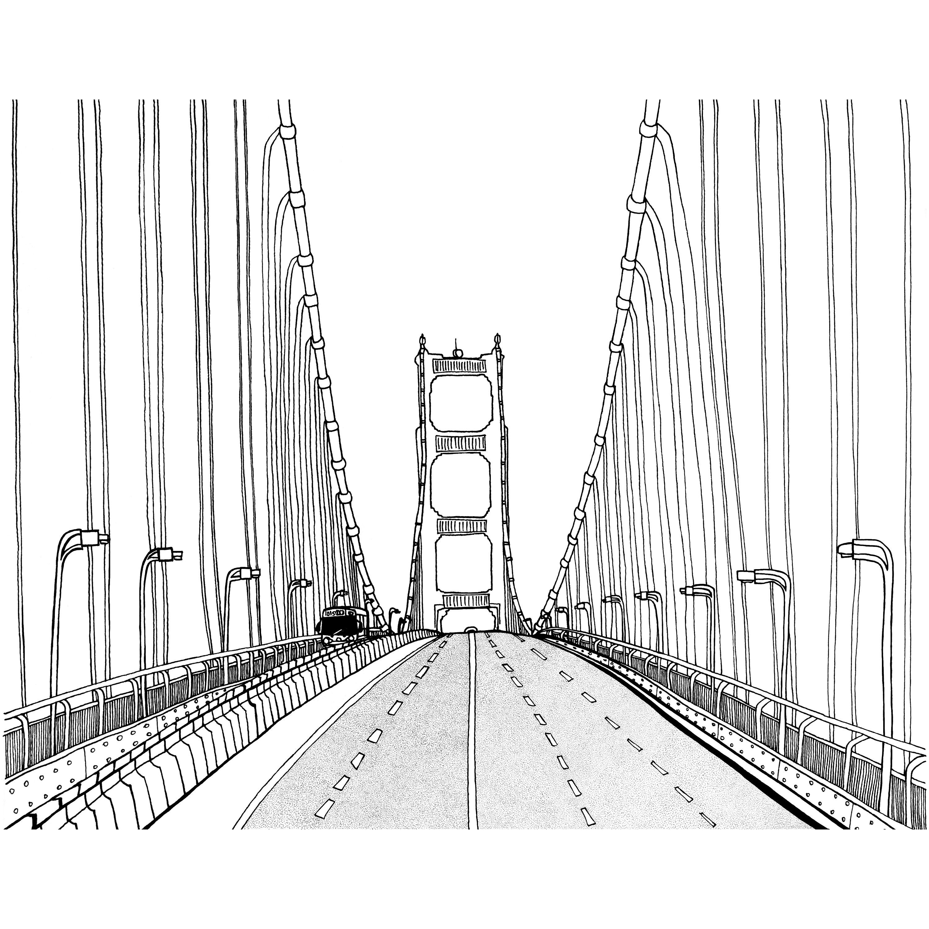 Golden Gate Bridge Art Print: San Francisco Ink Drawing - Etsy