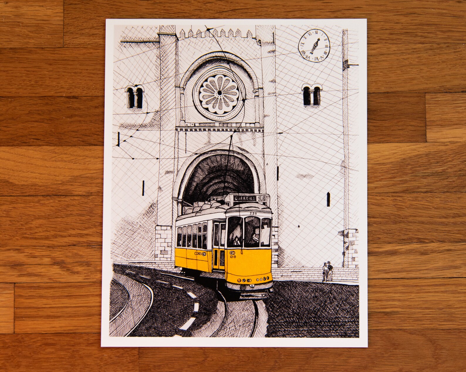 Lisbon Tram 28 Art Print: Black and White Ink Drawing - Etsy