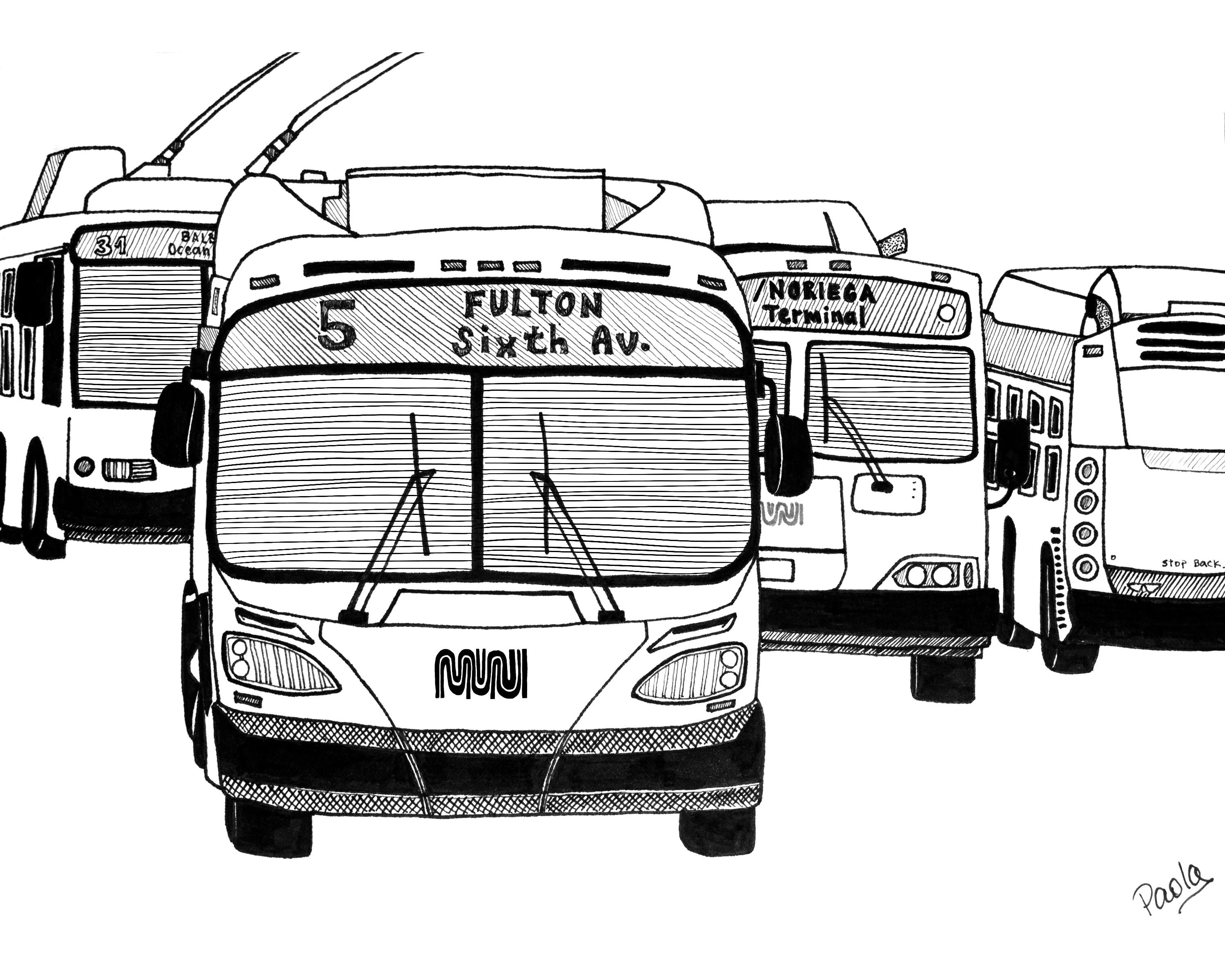 Muni Buses Pen Drawing Print: San Francisco Black and White Art - Etsy