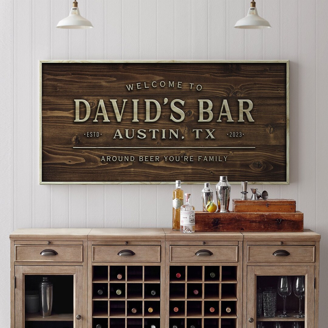 Home Bar Sign, Personalized Man Cave Wall Art, Welcome Pub Sign, Custom ...