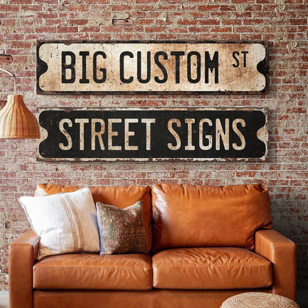 Big Vintage Custom Road Sign, Rusty Distressed Street Sign, Long ...
