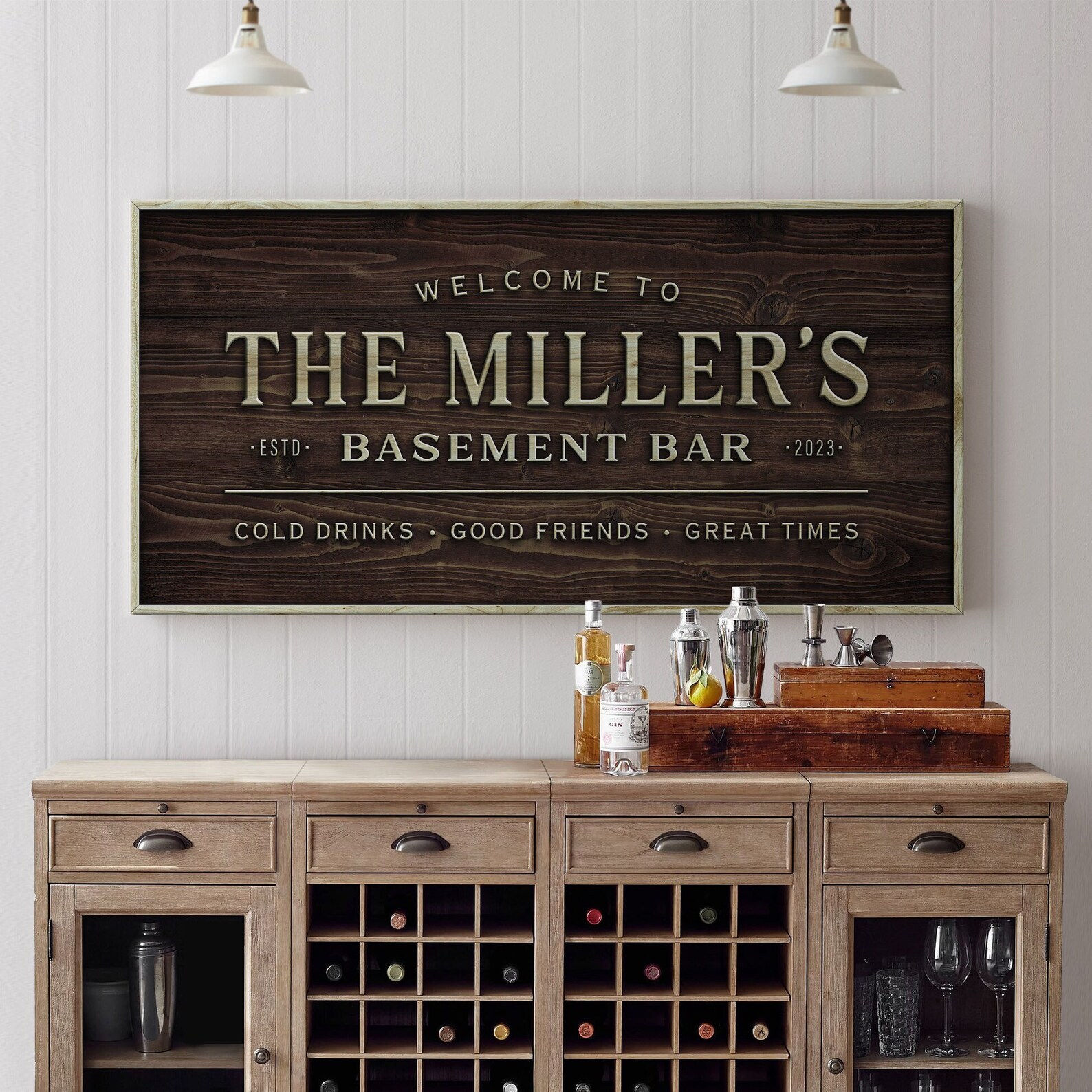 Big Custom Basement Bar Sign Lower Level Home Decor Family Name Bar and ...