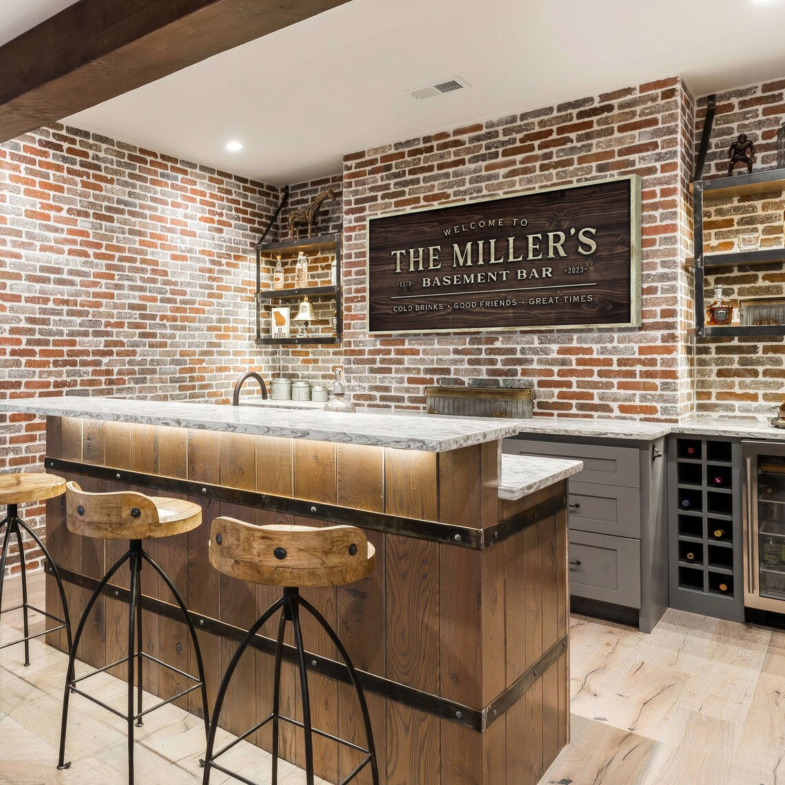 Big Custom Basement Bar Sign Lower Level Home Decor Family Name Bar and ...