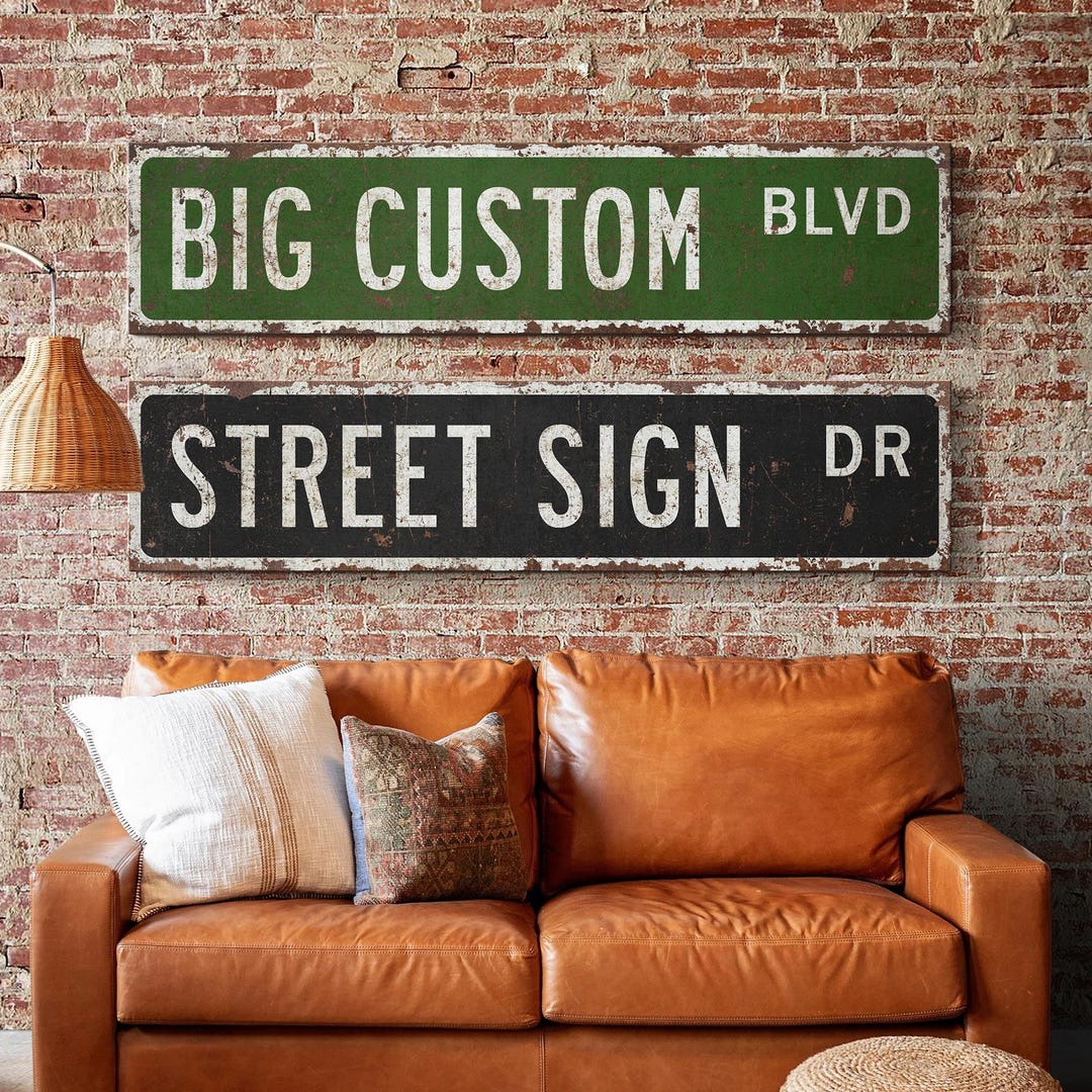 Big Custom Street Sign, Personalized Road Sign, Distressed Color City ...