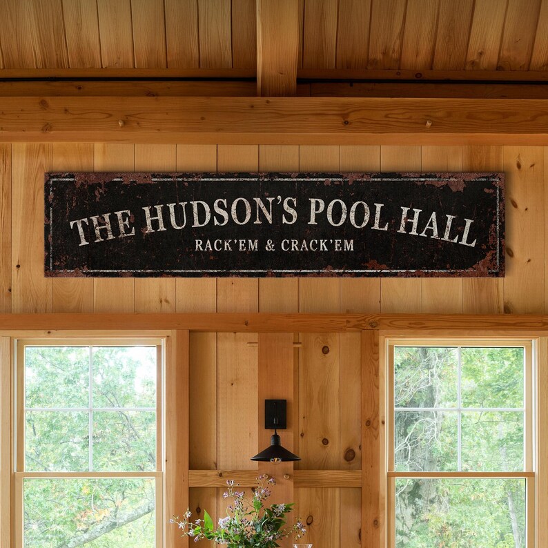 Long Custom Pool Hall Billiards Sign, Pool Table Room Sign Decor ...