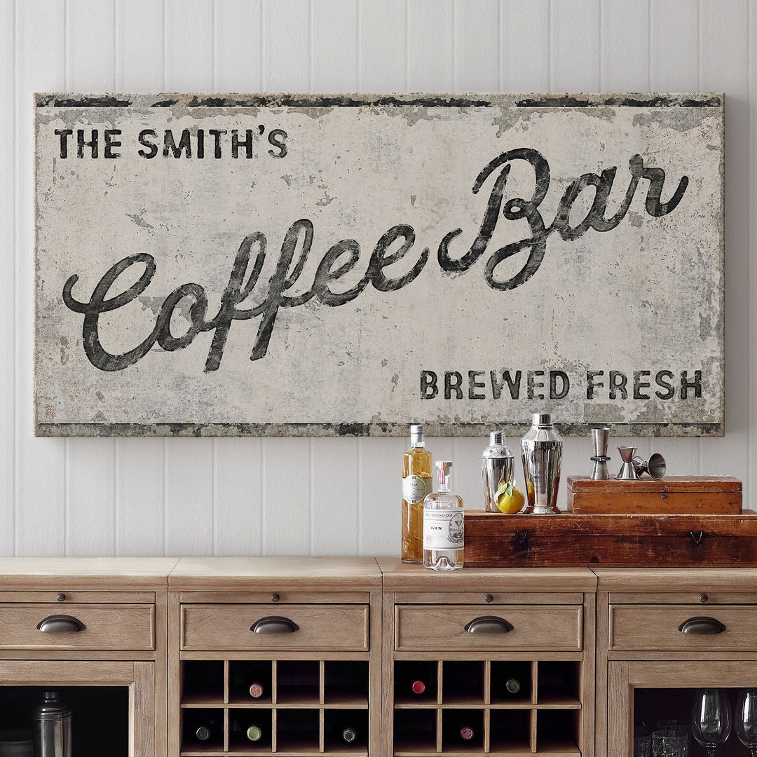 Custom Rustic Retro Kitchen Coffee Family Name Sign, Retro Cafe Sign ...