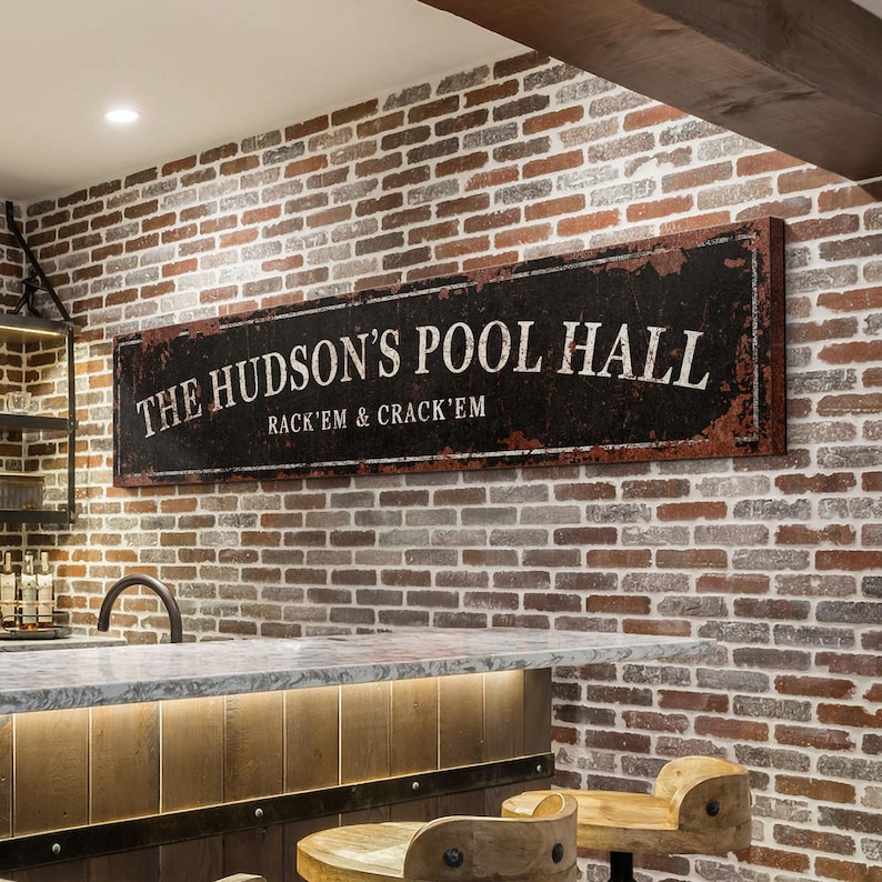 Long Custom Pool Hall Billiards Sign, Pool Table Room Sign Decor ...