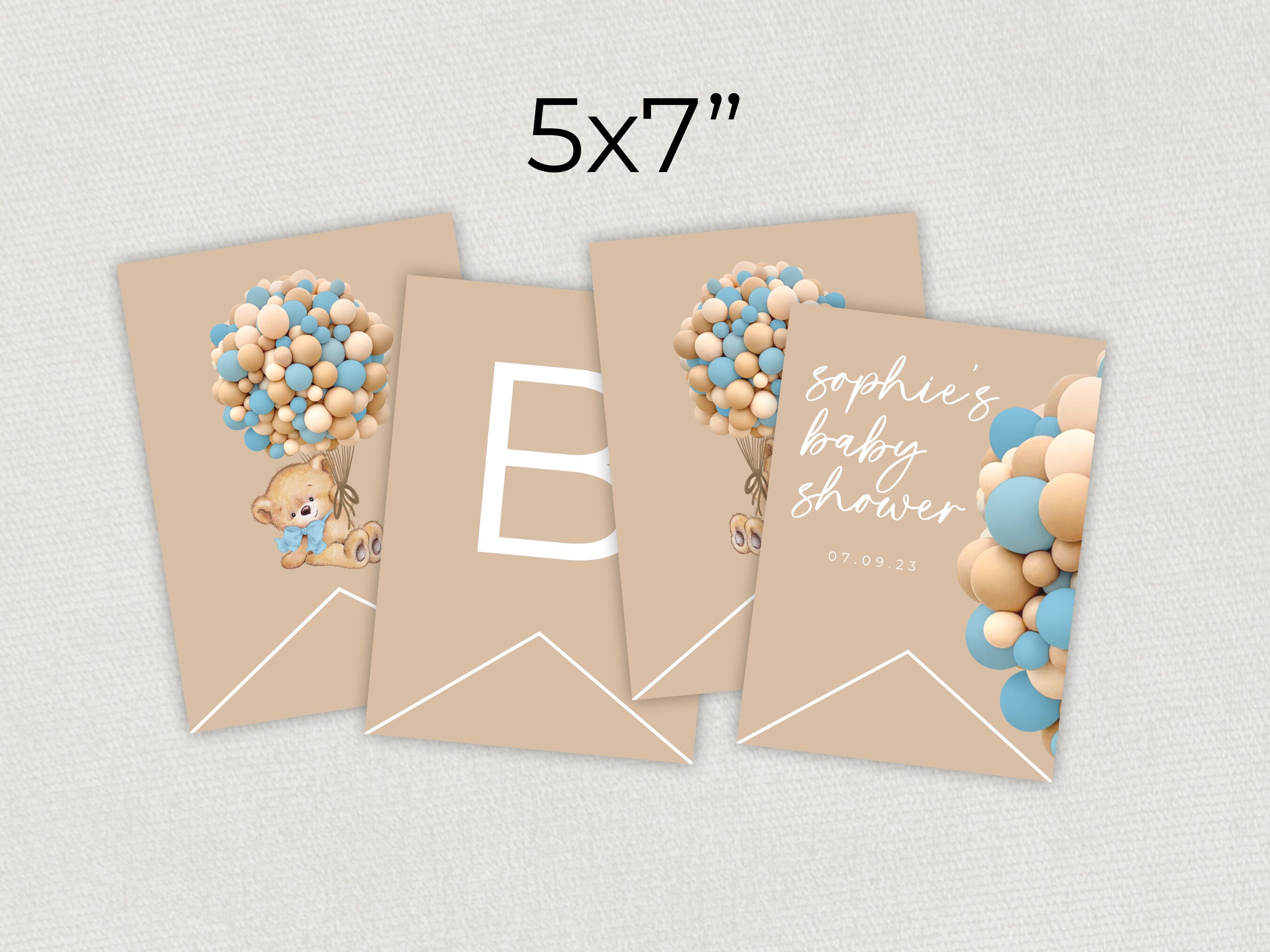 Bear Baby Shower Bunting, Teddy Bear Balloons, Garland, Canva Template ...