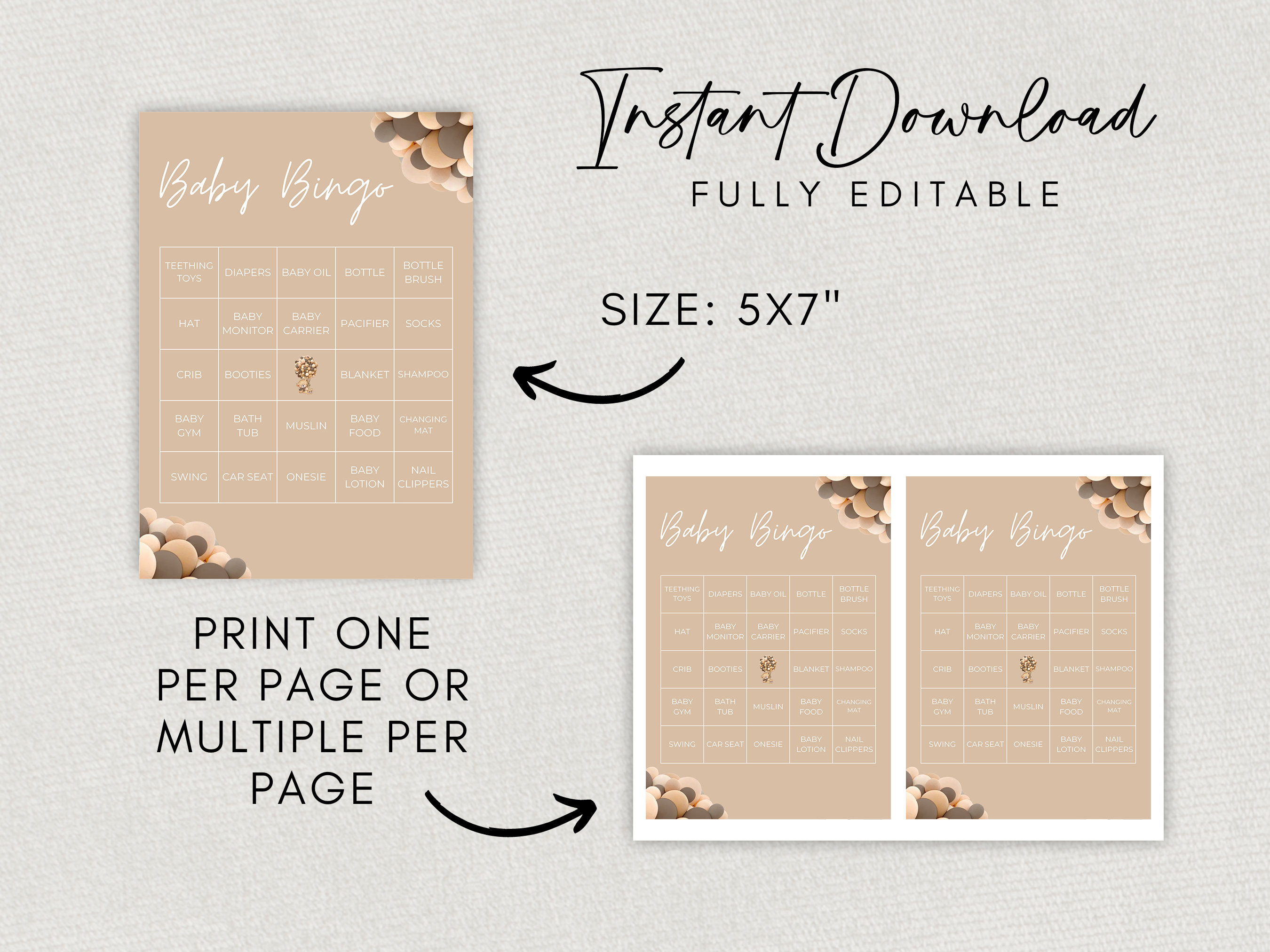 Baby Shower Bingo, Teddy Bear Balloons, Printable Bingo Cards ...