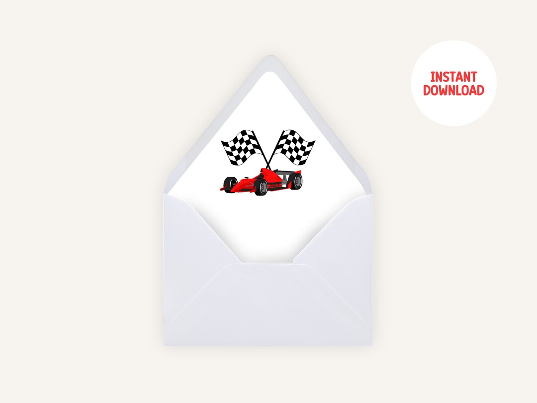 Race Car Envelope Liner, Envelope Printing, Little Racer Birthday ...