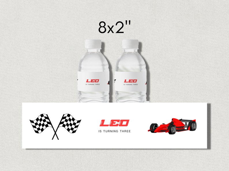 Race Car Water Bottle Label, Canva Template, Little Racer Birthday ...