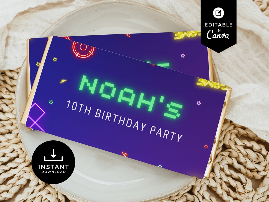 Arcade Birthday Chocolate Bar Wrapper, Candy Bar Label, Video Game Bday ...
