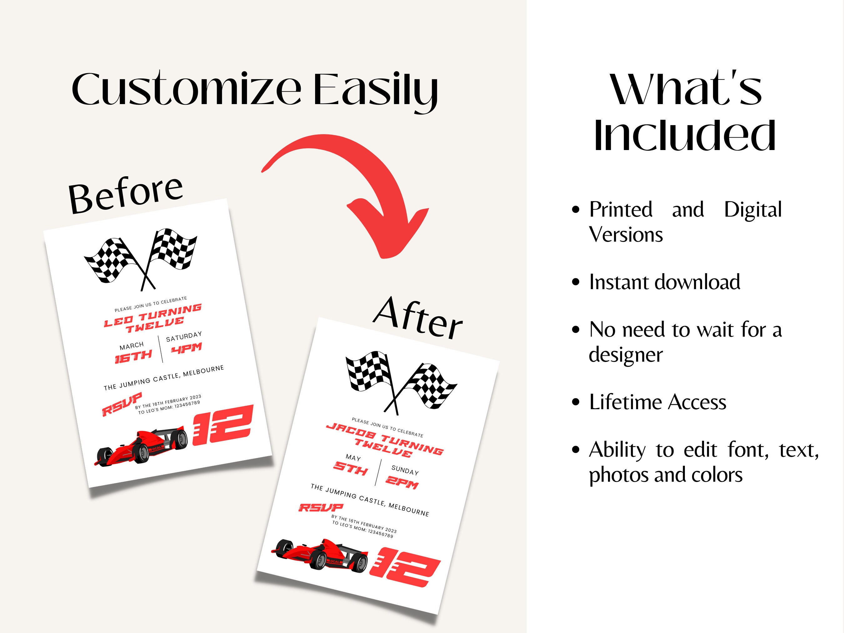12th Birthday Invitation, Twelfth Birthday Invite, Race Car Birthday ...