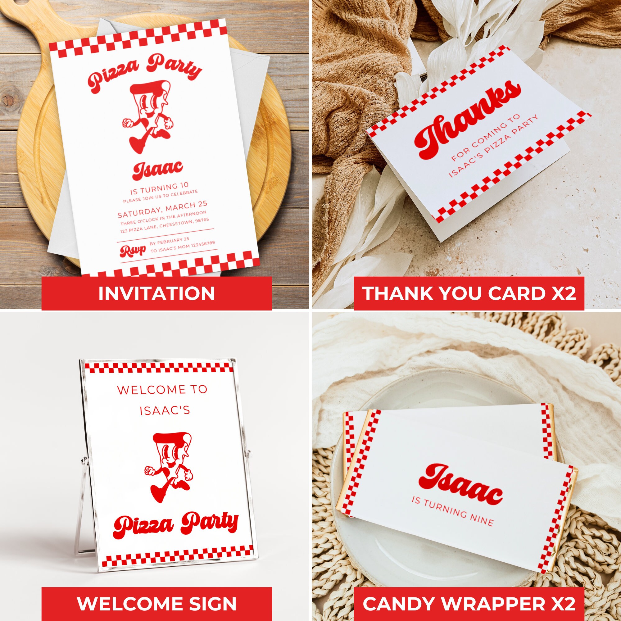Pizza Party Invitation Bundle, Kids Pizza Party Pack, Editable Template ...