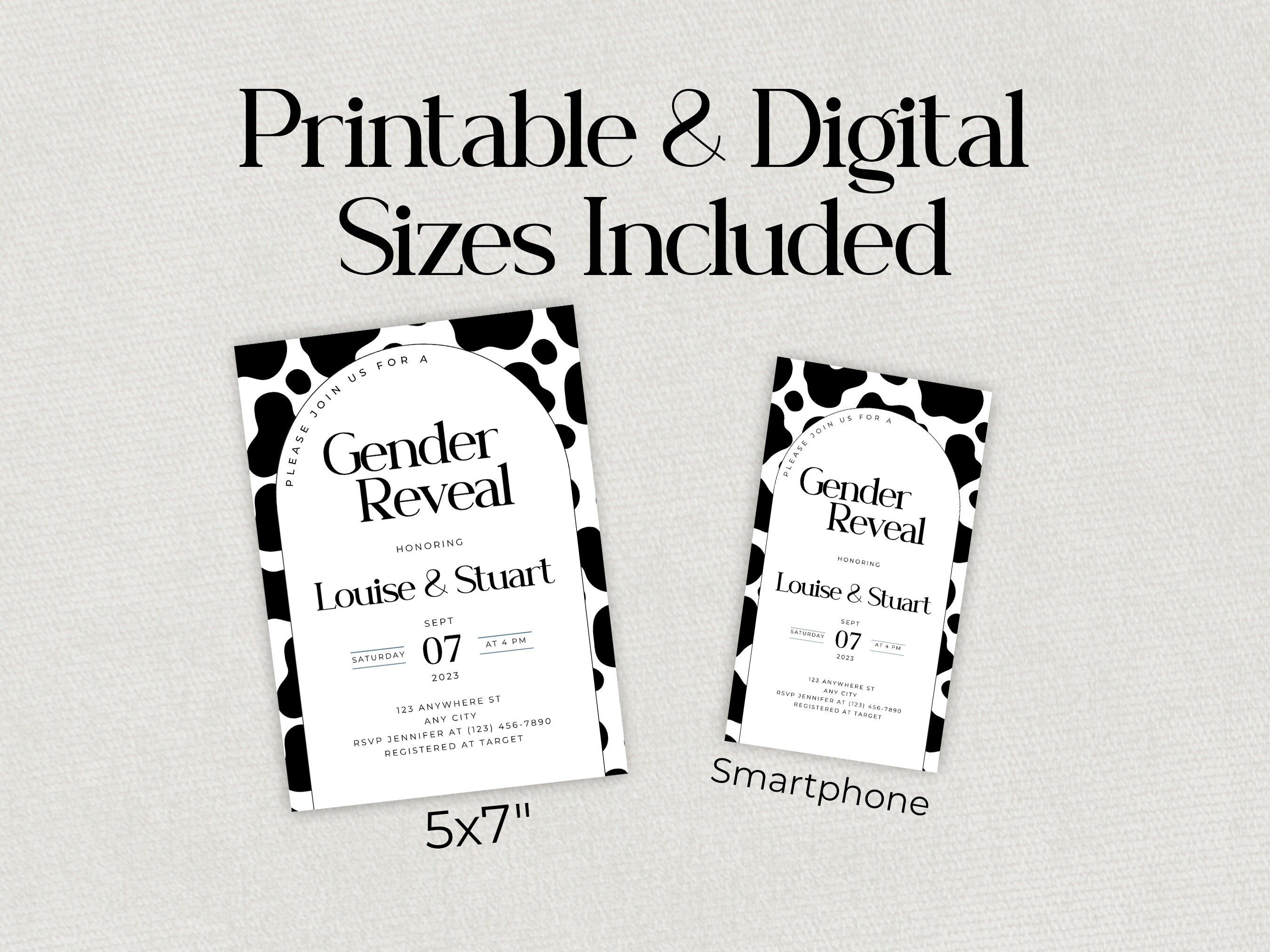 Cow Gender Reveal Invitation, Baby Shower Invite, Canva Template ...