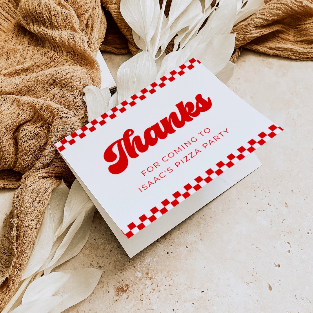 Pizza Party Thank You Card, Kids Pizza Party, Thanks Note, Editable ...