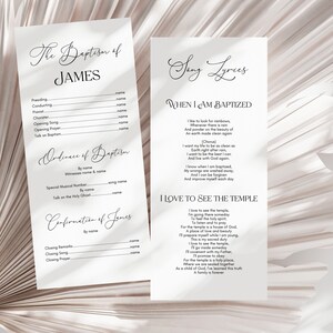 LDS Baptism Program, Minimalist, Canva Template, Latter Day Saints, Double Sided, Black and ...