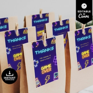 Arcade Party Bag Topper, Favor Tag, Treat Bag, Gamer Bday Party, Glow ...