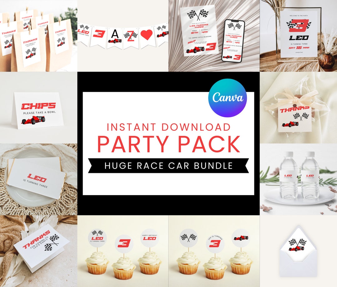 Race Car Birthday Party Bundle, Racing Driver Decorations, Canva, Party ...