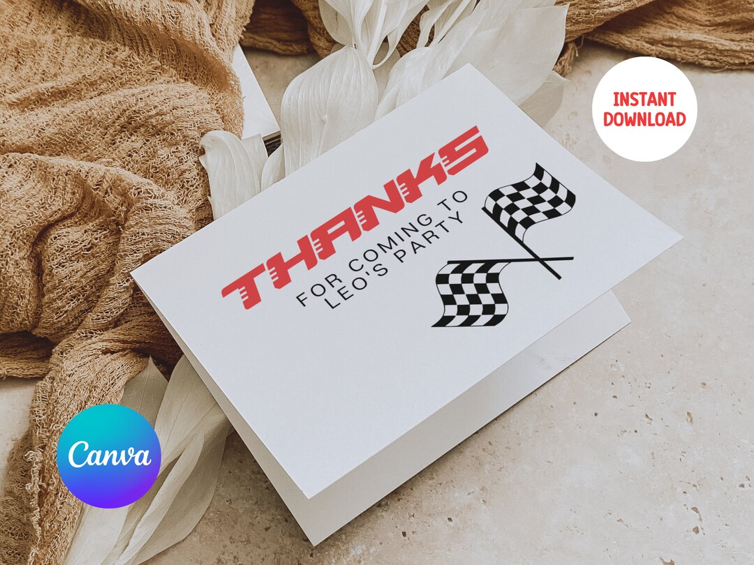 Race Car Thanks Card, Thank You Card, Little Racer, Birthday Party ...