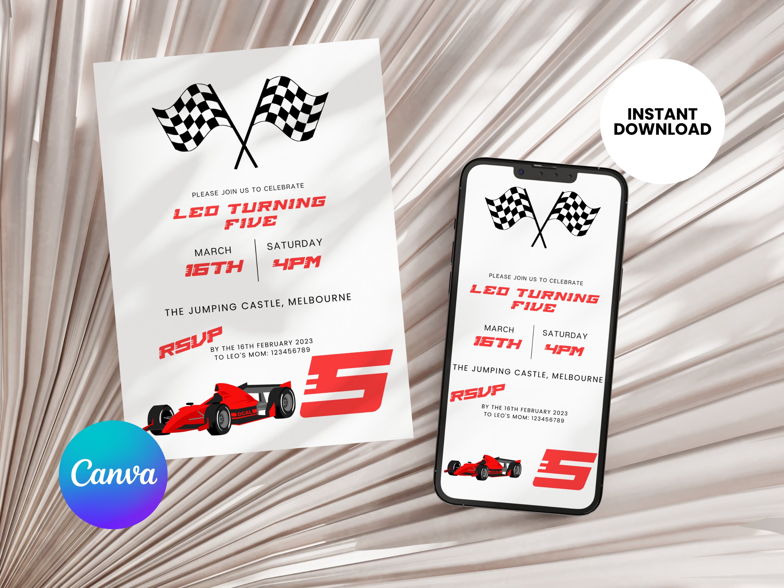 5th Birthday Invitation, Fifth Birthday Invite, Race Car Birthday Party ...